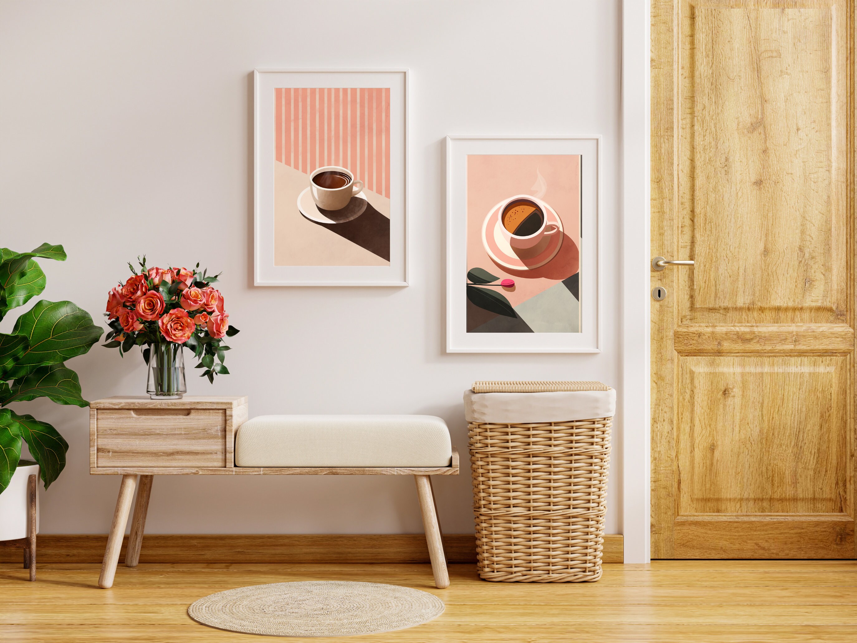 Pink Stripes Coffee Digital Wall Art | Printable Wall Art | Retro ...