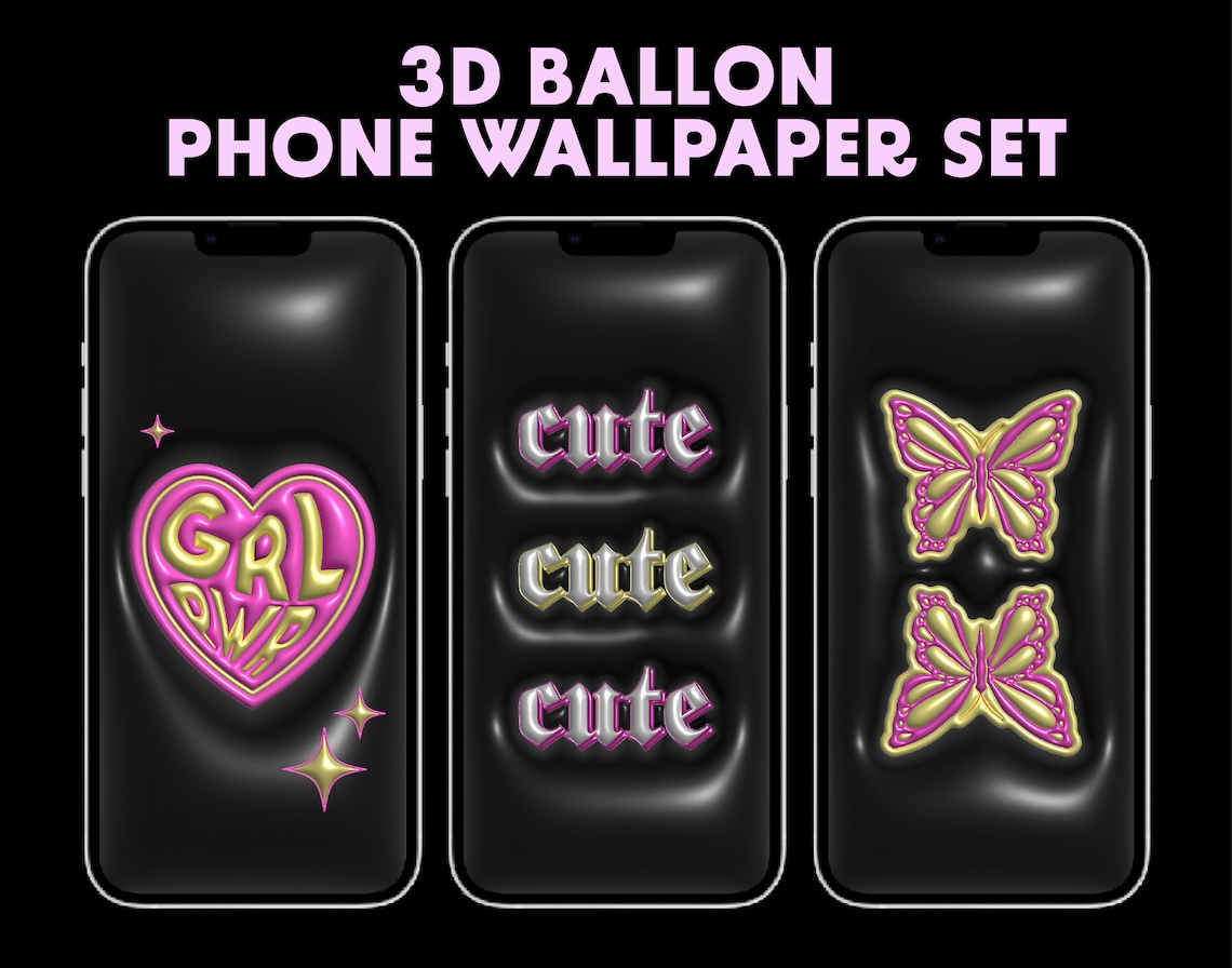 Y2K Phone Wallpaper Cute Wallpaper Cute Hearts Puffy Shapes Adorable ...