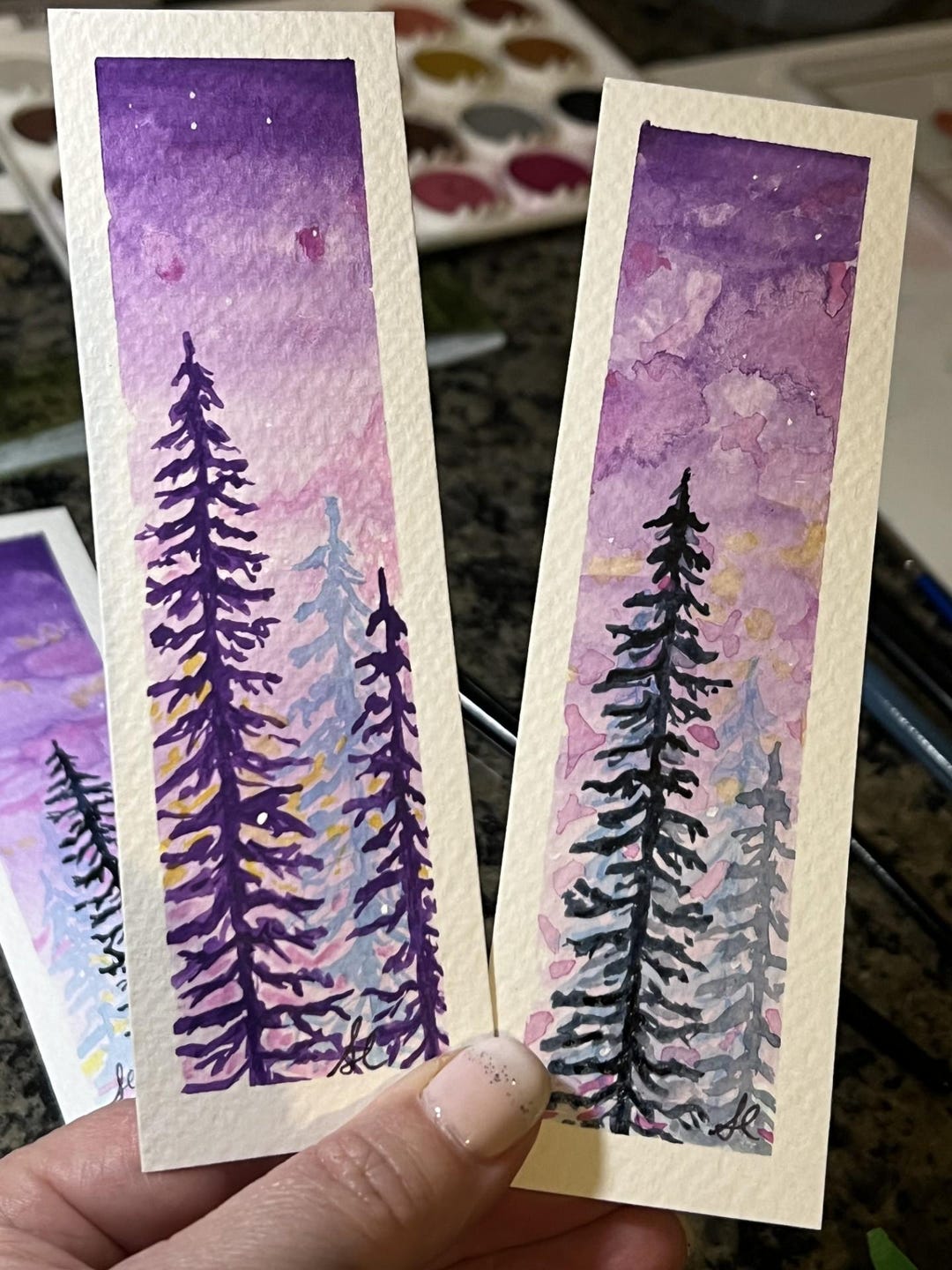 Hand Painted Watercolor Bookmarks: Purple Forest Set - Etsy