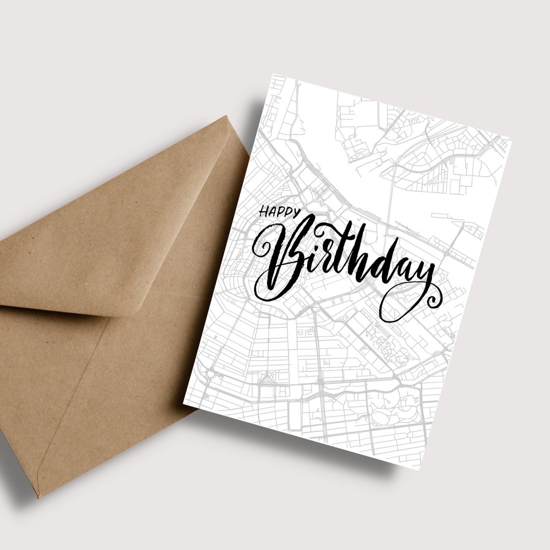 Amsterdam Map Birthday Card - Etsy
