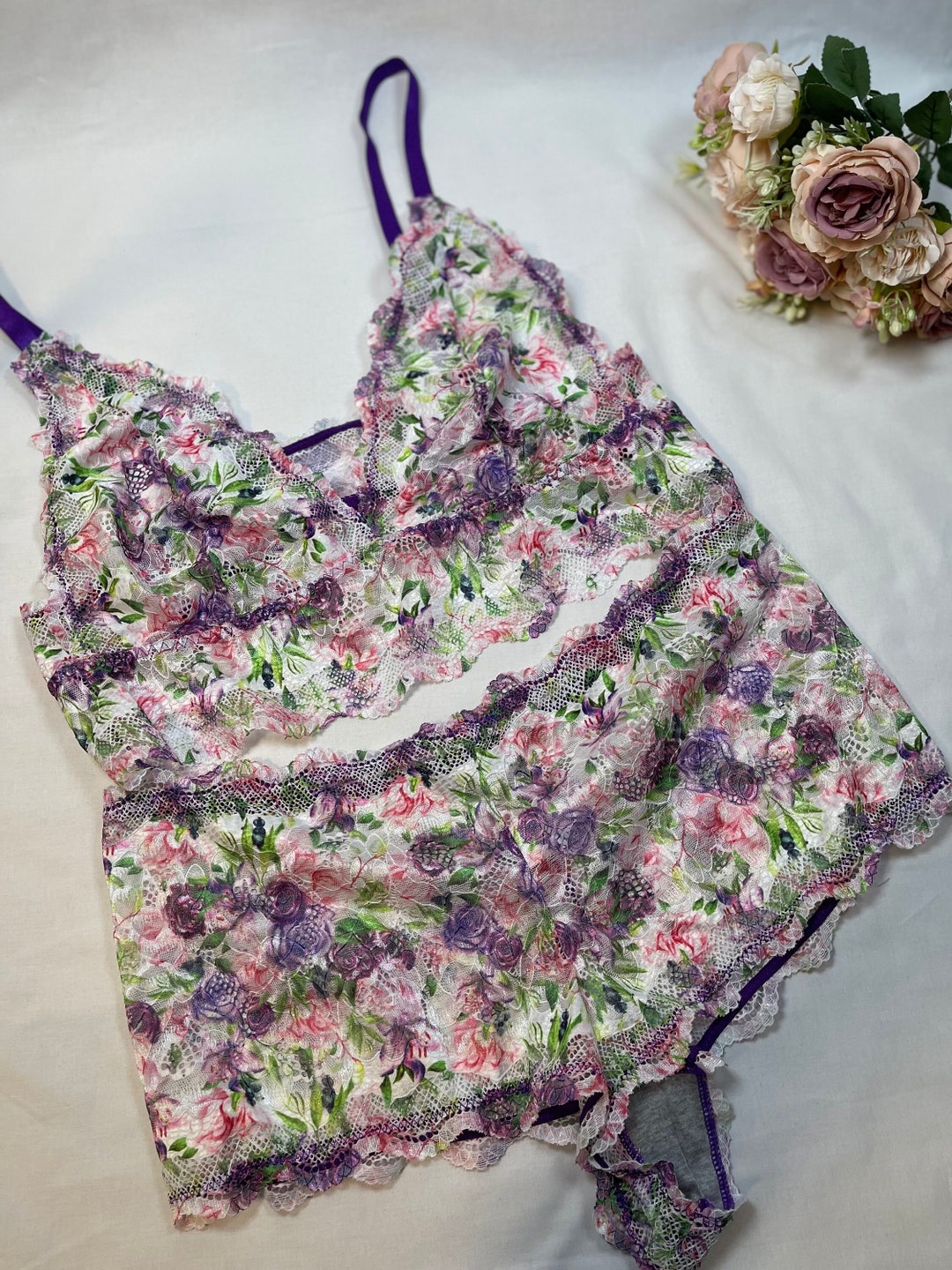 Plus Size Floral Lace Lingerie Set Etsy