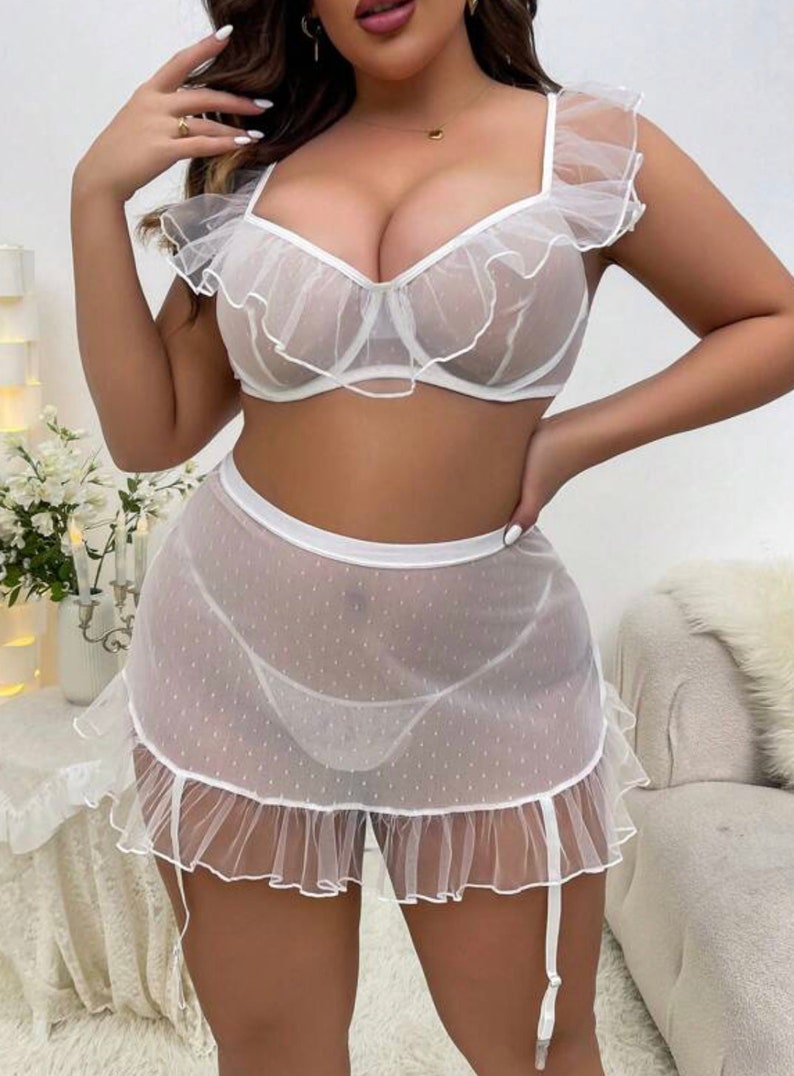 Plus Size Sheer Mesh Lingerie Set Etsy