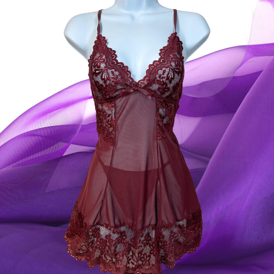 Romantic Sheer Mesh Slips With Thong Set - Etsy