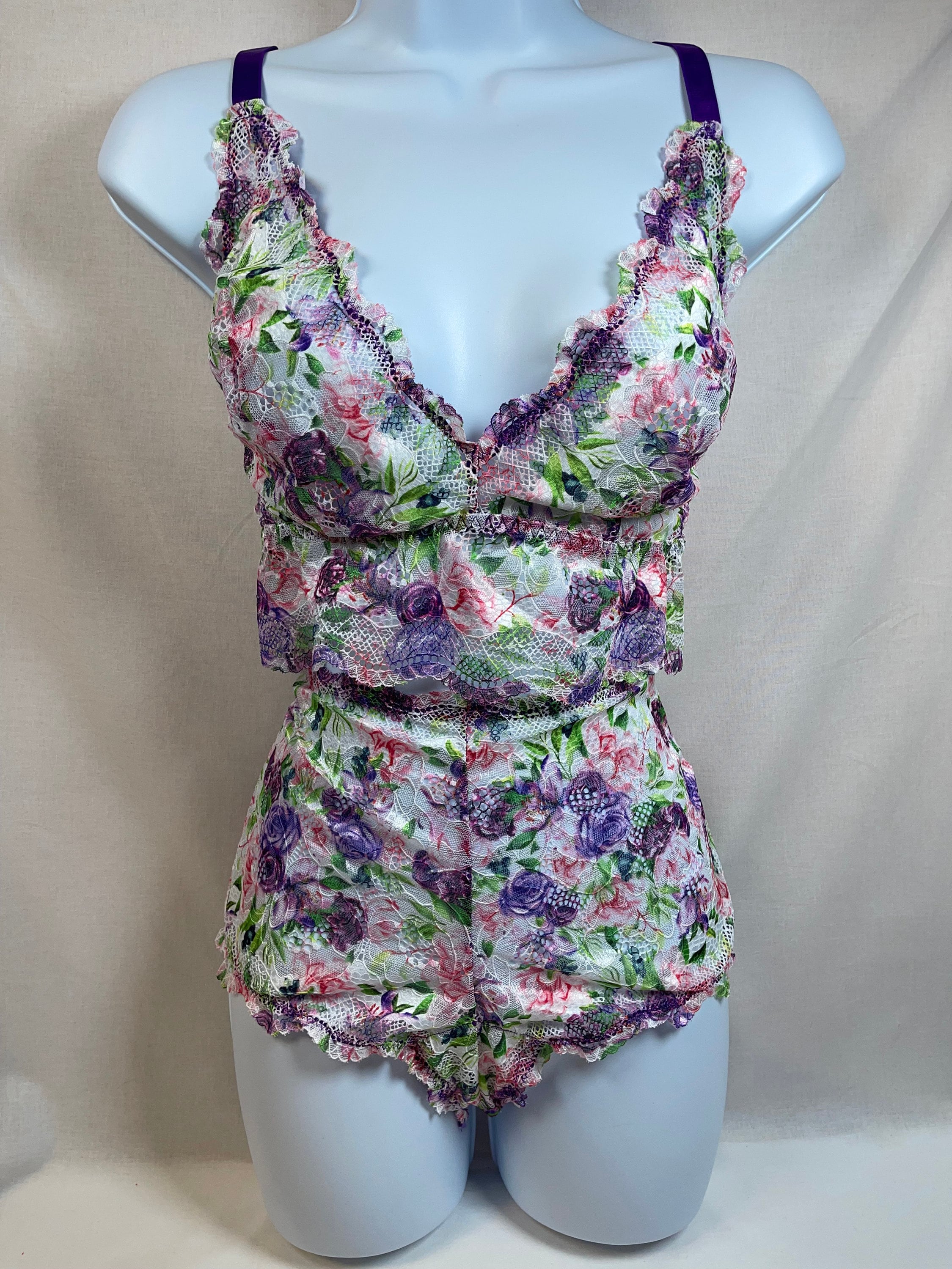 Plus Size Floral Lace Lingerie Set Etsy