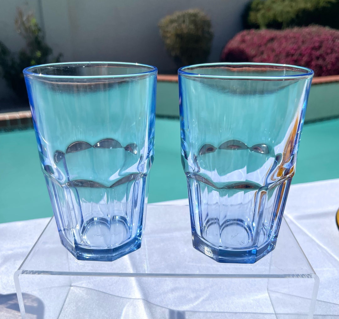 Set of 2 Crisa Boston 8 Panel Blue Glasses • 16 Oz Iced Tea Glassware ...