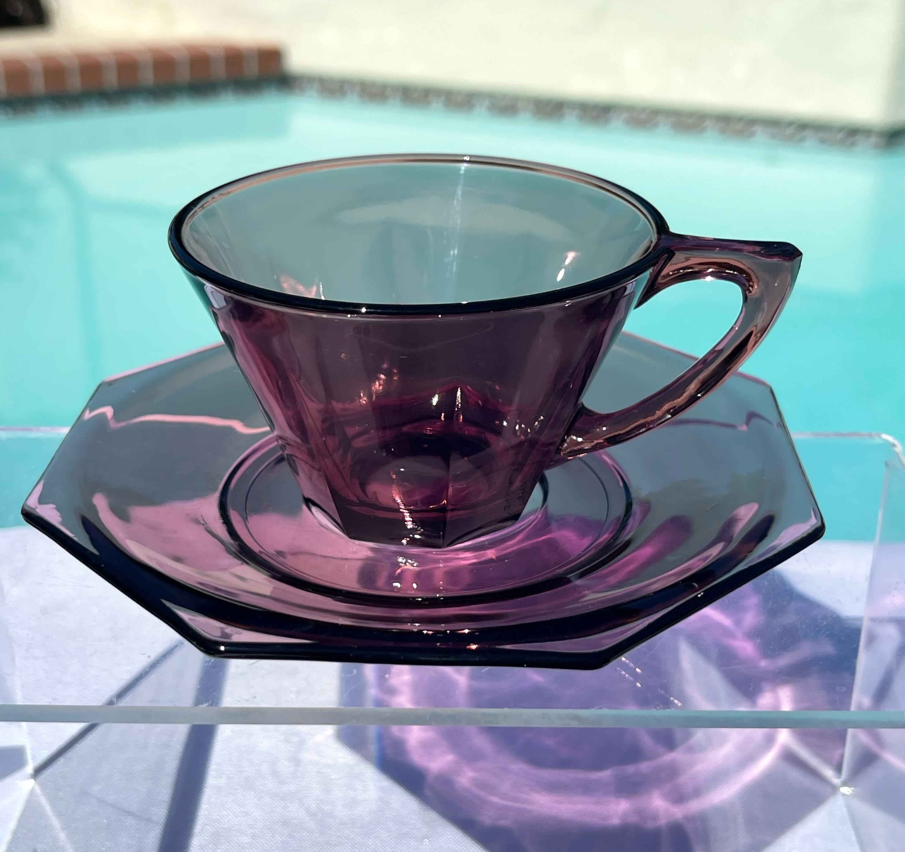 Hazel Atlas Glass Moroccan Amethyst Octagonal Cups and Saucers Glasses ...