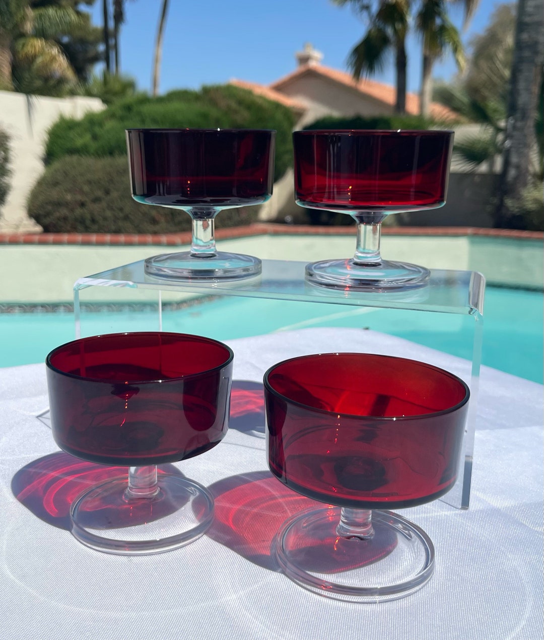 Arcoroc Luminarc Ruby Red Clear Footed Glass Dessert Cups, Set of 2 ...
