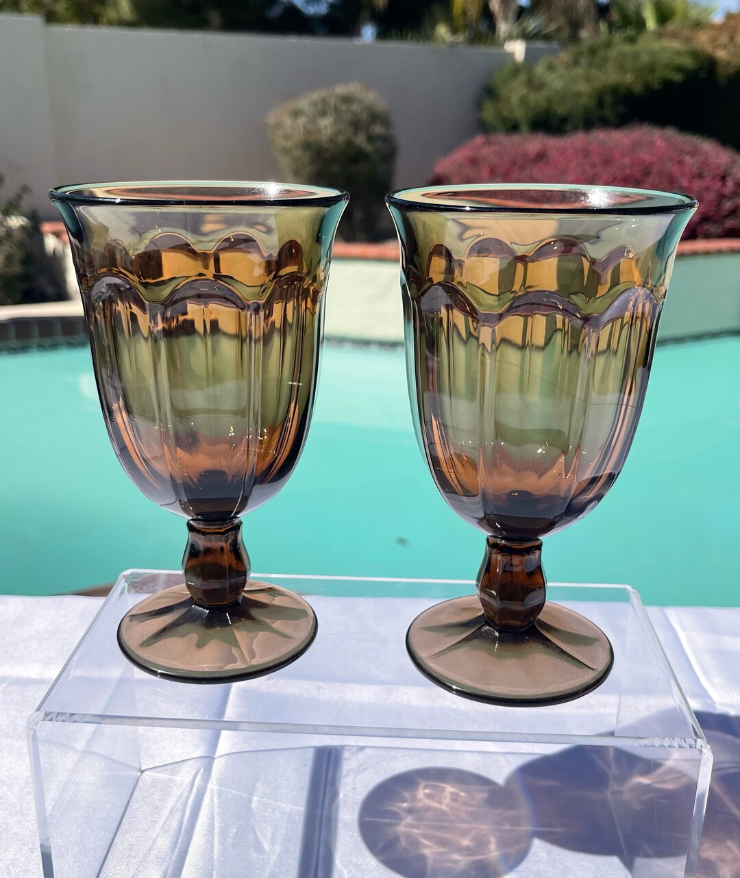 Set of 2 Noritake Provincial Brown Goblets, Water, Iced Tea Glasses ...