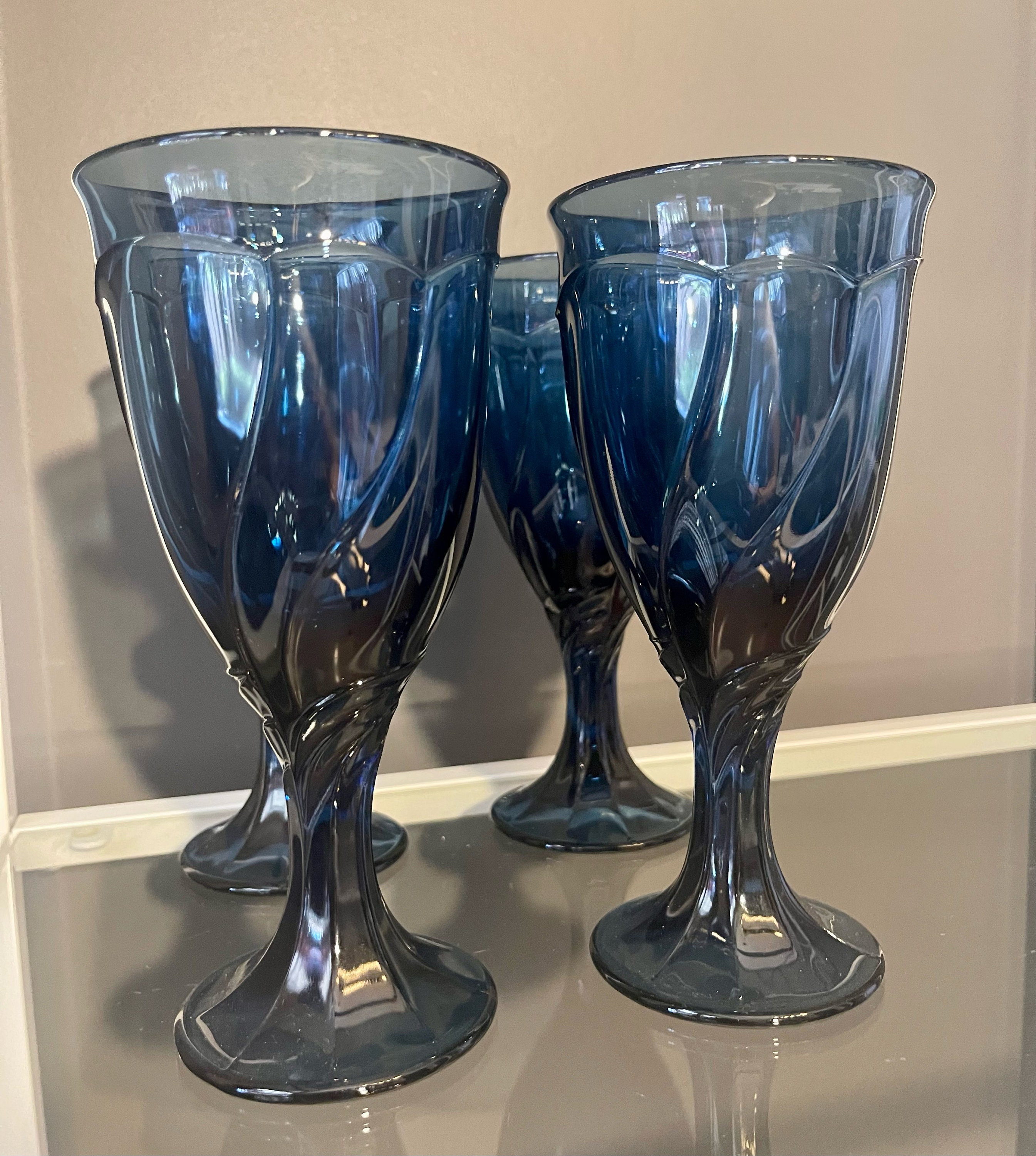 Set of 2 Vintage Noritake Sweet Swirl Deep Blue Water Wine Goblet ...