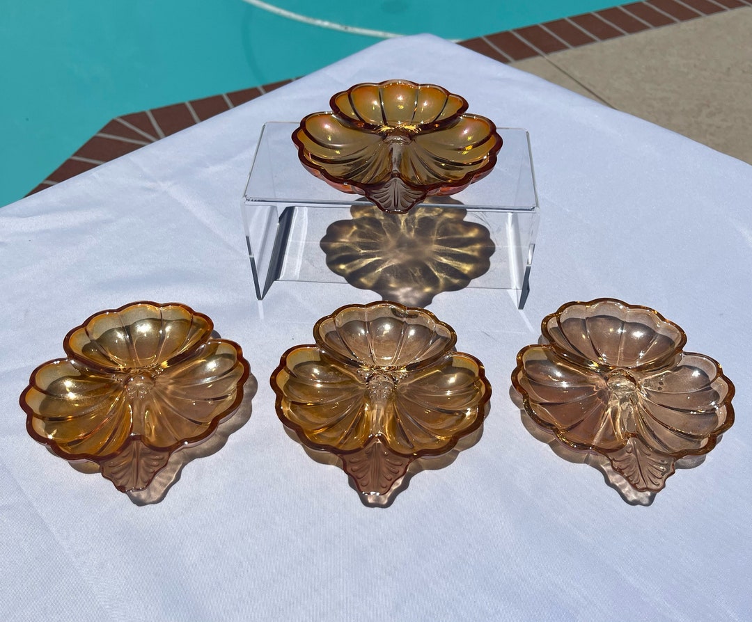 Depression Carnival Glass Iridescent Marigold Gold 3 Leaf Clover Candy ...
