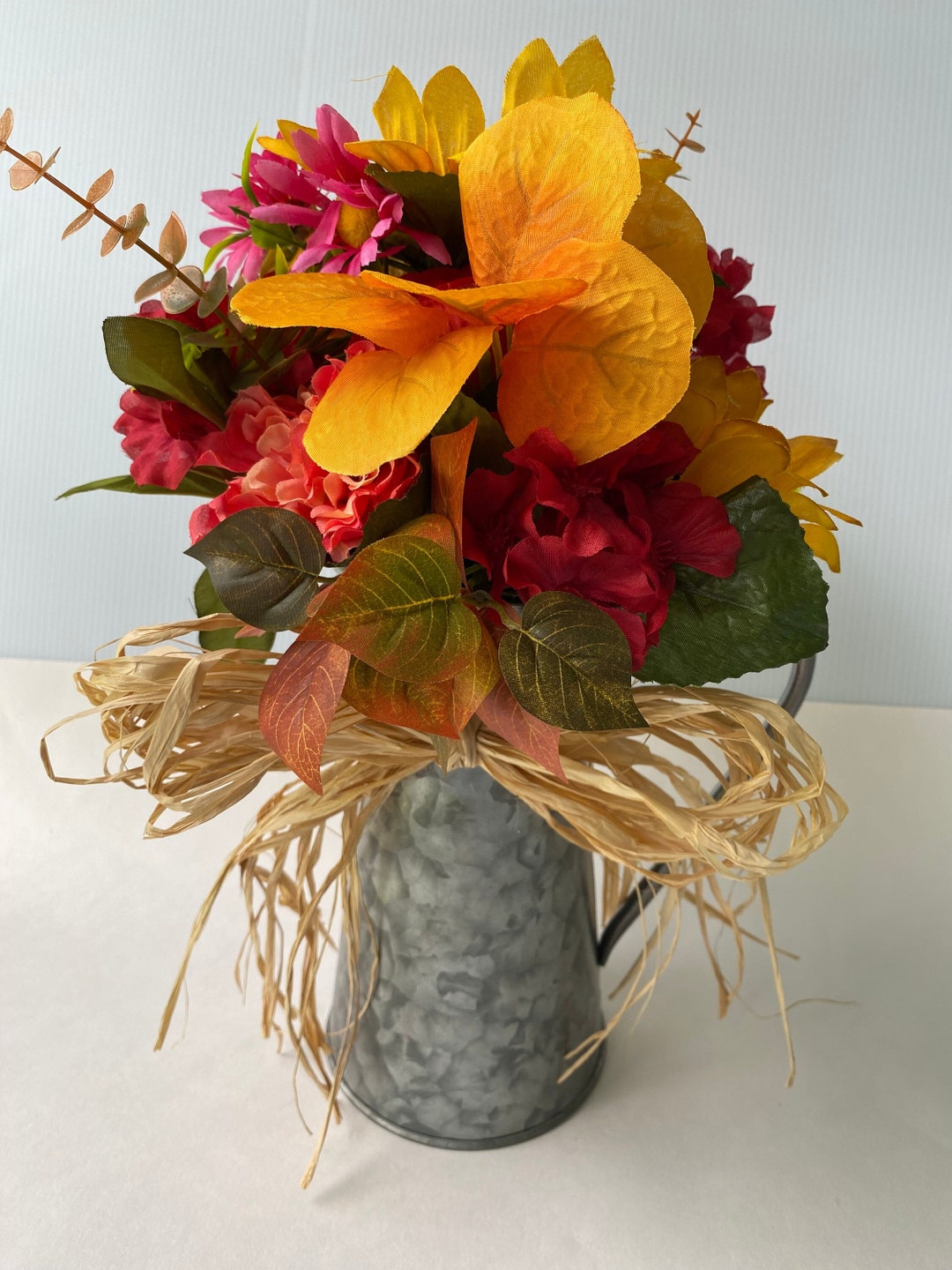 Fall Flower Arrangement in Metal Pitcher - Etsy