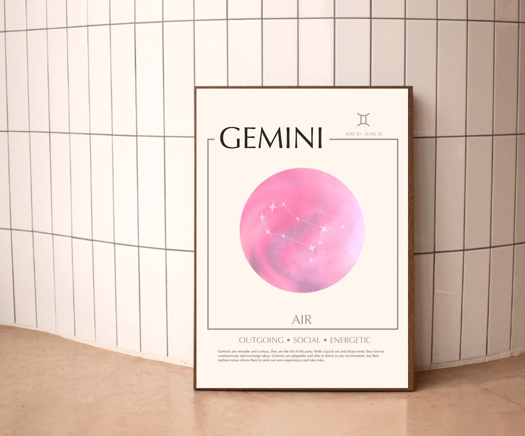 Gemini Zodiac Poster Download Print, Zodiac Pink Printable, Spiritual ...