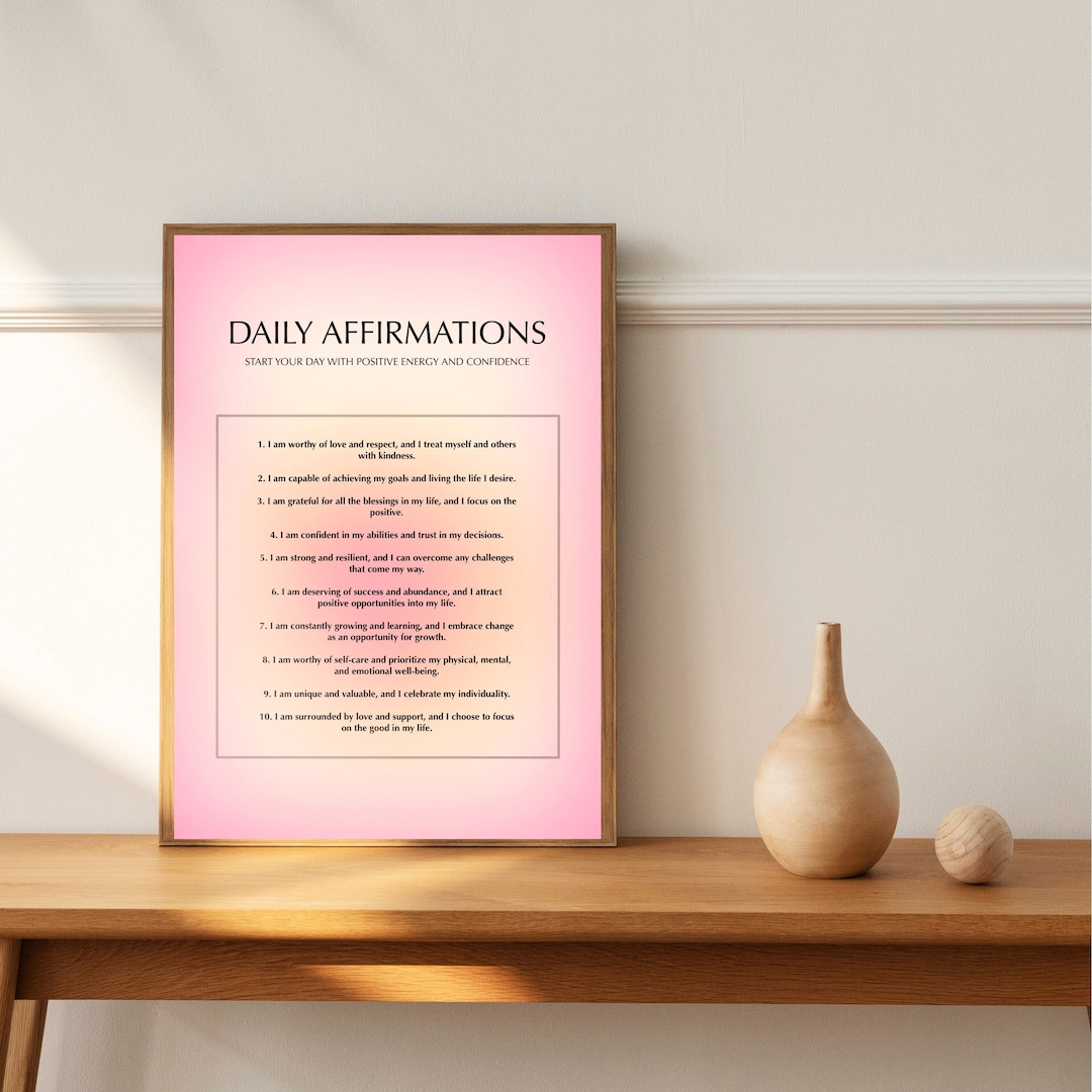 Positive Affirmations Poster, Pink Aura Print for DIGITAL Download Self ...