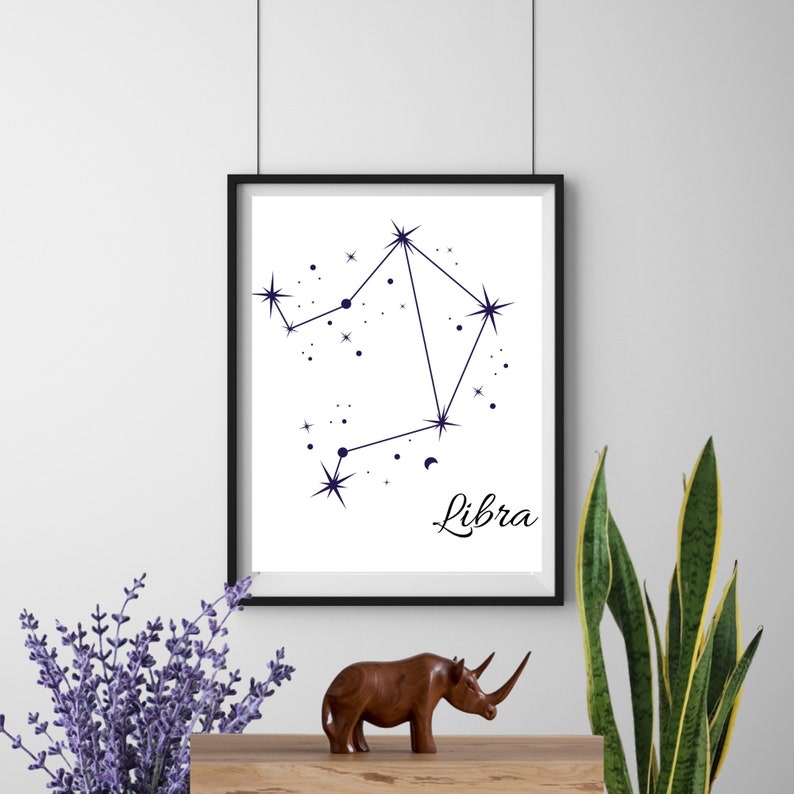 Libra Zodiac Constellation Print, Minimalist Star Sign Wall Art ...
