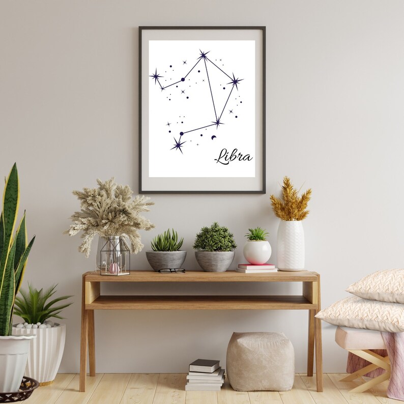 Libra Zodiac Constellation Print, Minimalist Star Sign Wall Art ...