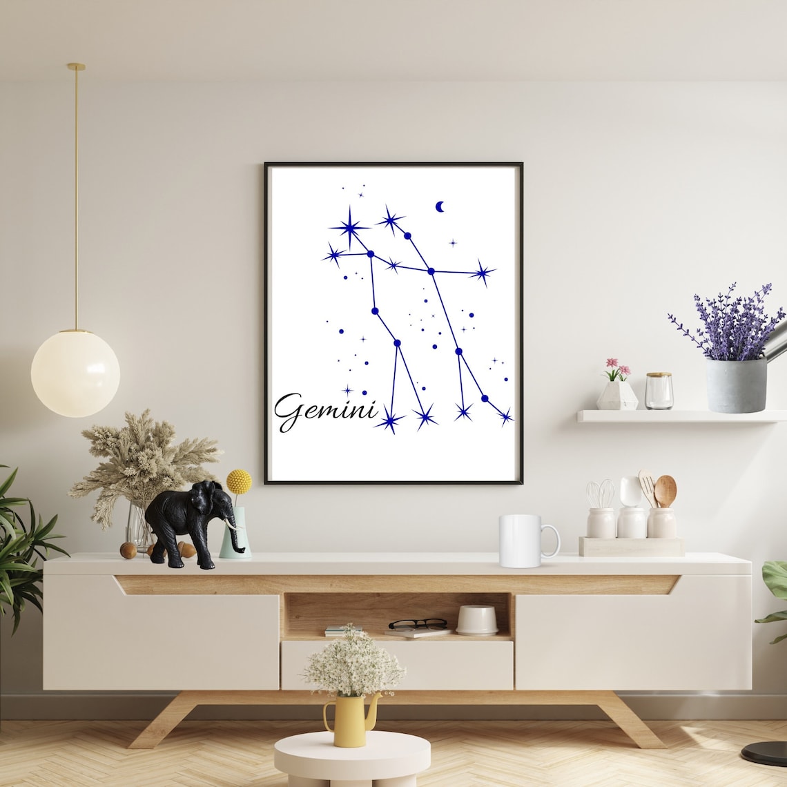 Gemini Constellation Art Print, Minimalist Zodiac Sign (digital ...