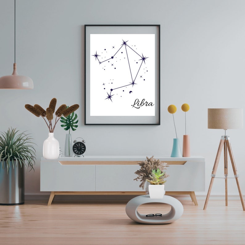 Libra Zodiac Constellation Print, Minimalist Star Sign Wall Art ...