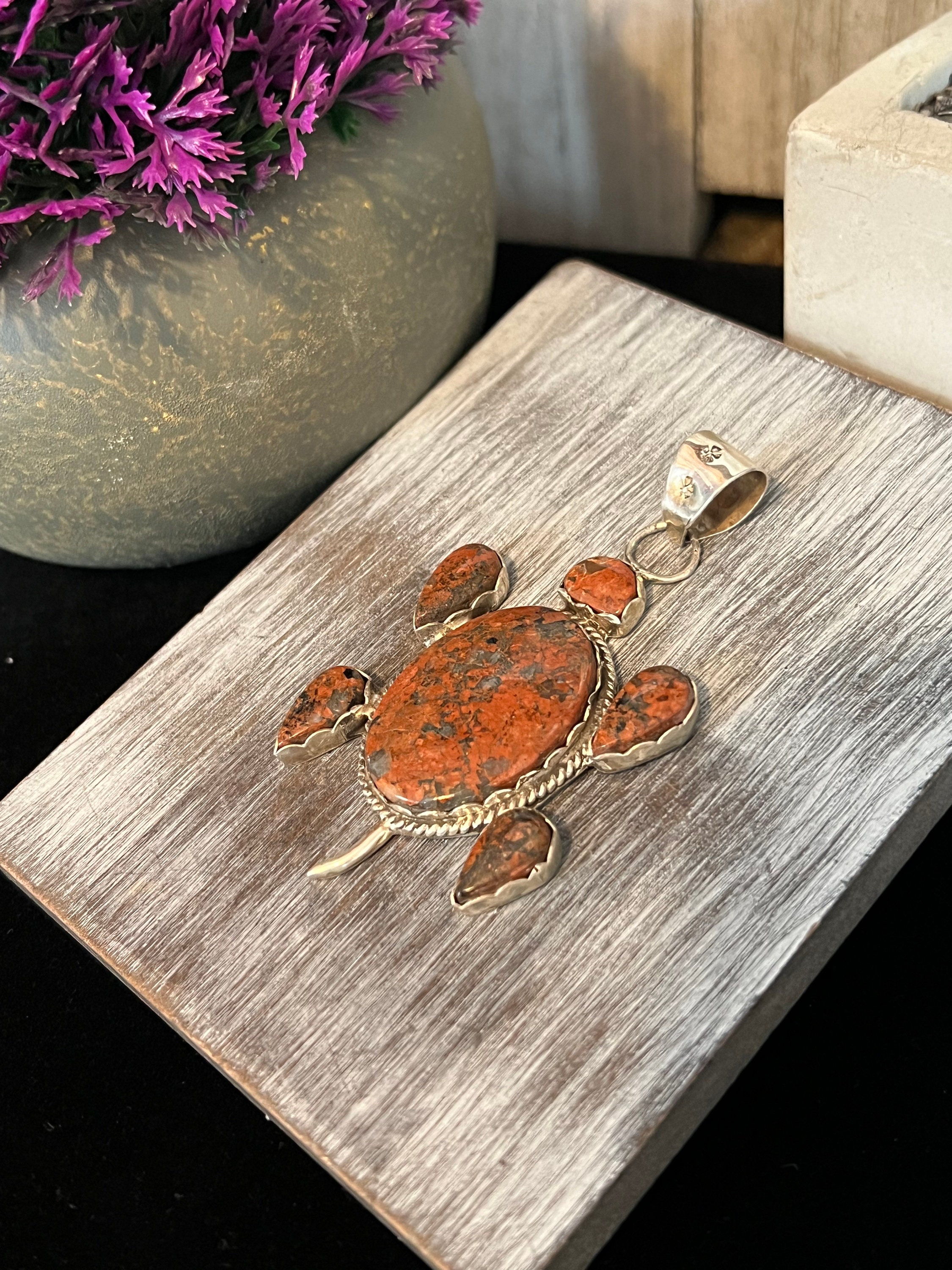 Granite Turtle Pendant, Native Inspired, Red Dragon Stone, Southwest ...