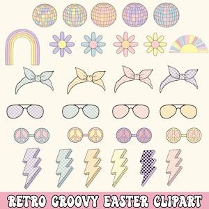 Retro Groovy Easter Clipart Bundle, Easter Clip Art Png Bundle, Spring ...