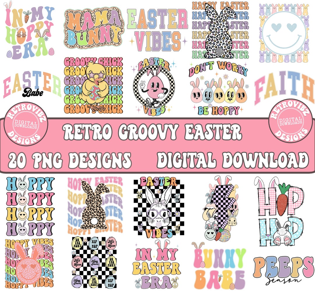 Retro Easter PNG Bundle, Easter Shirt Design, Retro Easter Png, Groovy ...