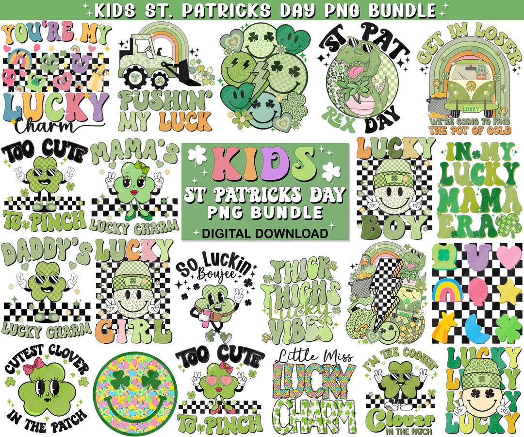 Retro St Patricks Day PNG Bundle, Kids Png Bundle, St Patricks Day ...