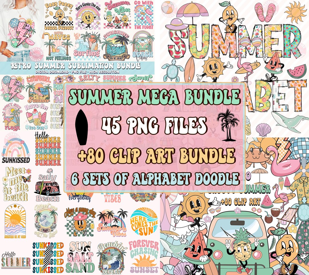 Retro Summer Mega Bundle Png, Summer Beach Vibes Png, Mega Bundle ...