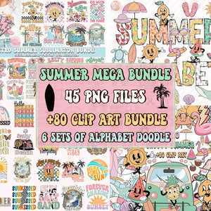 Retro Summer Mega Bundle Png, Summer Beach Vibes Png, Mega Bundle ...