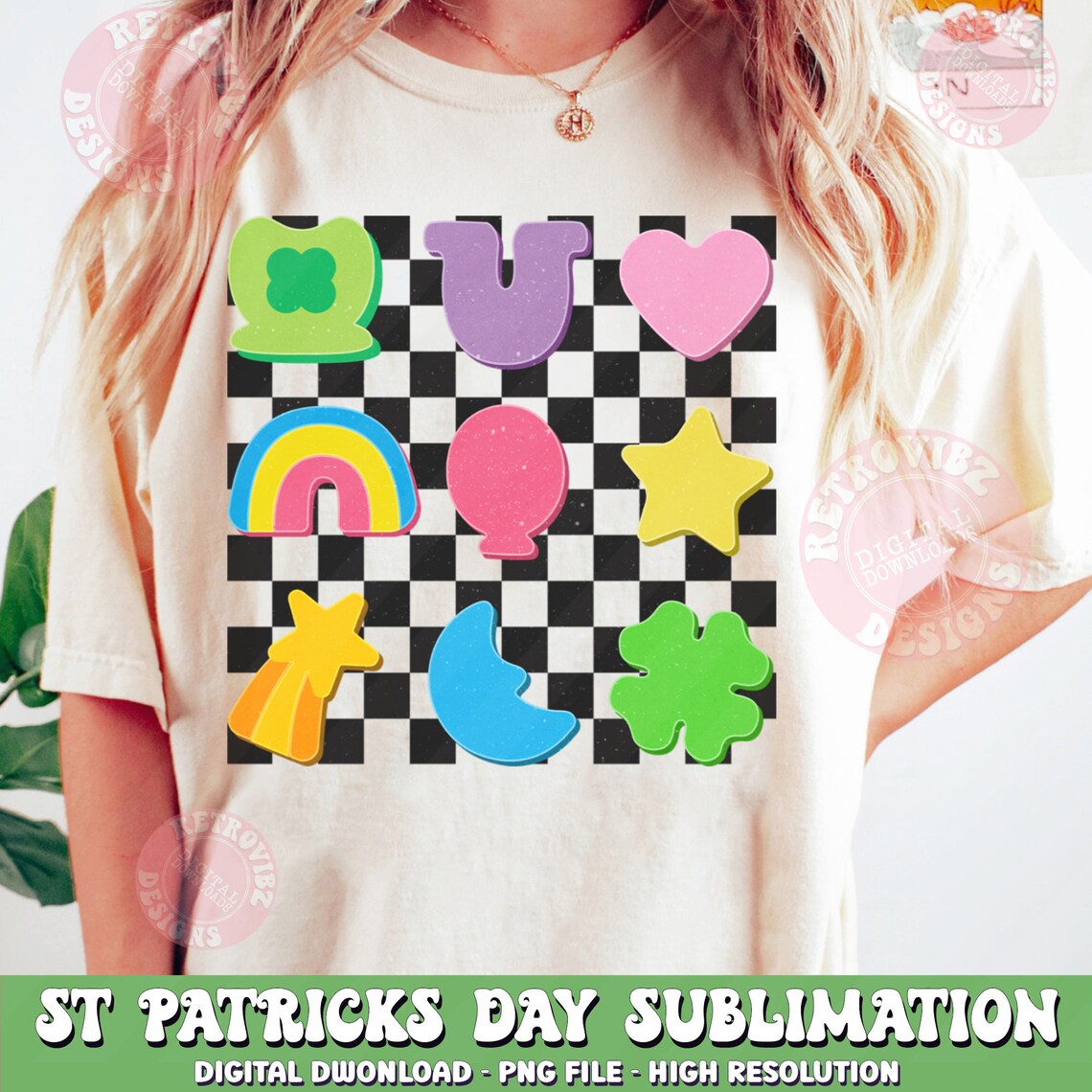 Checkered Lucky Charms Sublimation Designs, St. Pattys Png, Lucky Charm ...