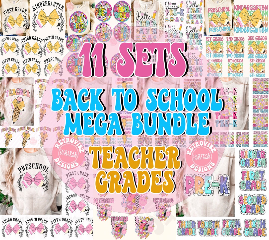 Back to School Mega Bundle, Retro Back to Shool Png Bundle, Teacher ...