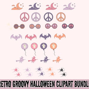 Retro Halloween Clipart Bundle, Halloween Bow SVG, Groovy Halloween ...