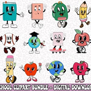 Back to School Clip Art Bundle, Retro School Clipart Bundle, Teacher ...