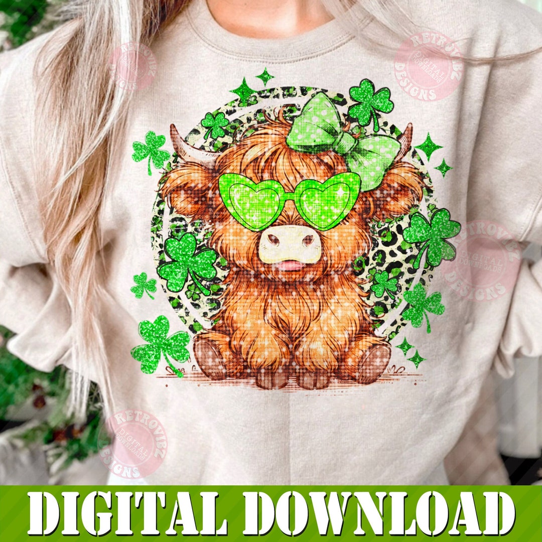 St Patricks Day Highland Cow PNG, Retro St Patricks Day Png, St ...