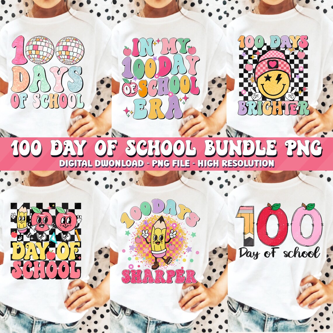 100 Days of School Png Bundle, Retro Teacher Bundle Png, Retro 100 Days ...