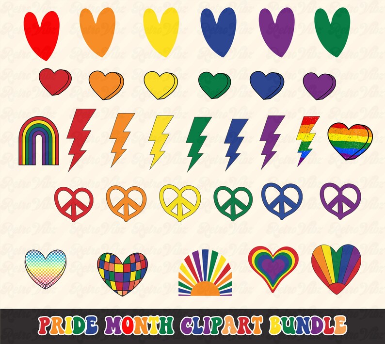 Pride Clip Art Png Bundle, Retro Png Bundle, Gay Pride Png, Lesbian Png ...