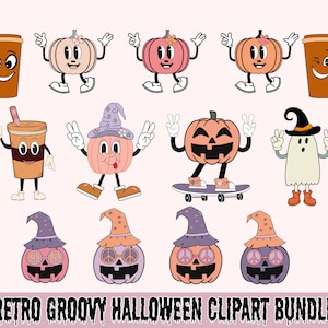 Retro Halloween Clipart Bundle, Halloween Bow SVG, Groovy Halloween ...