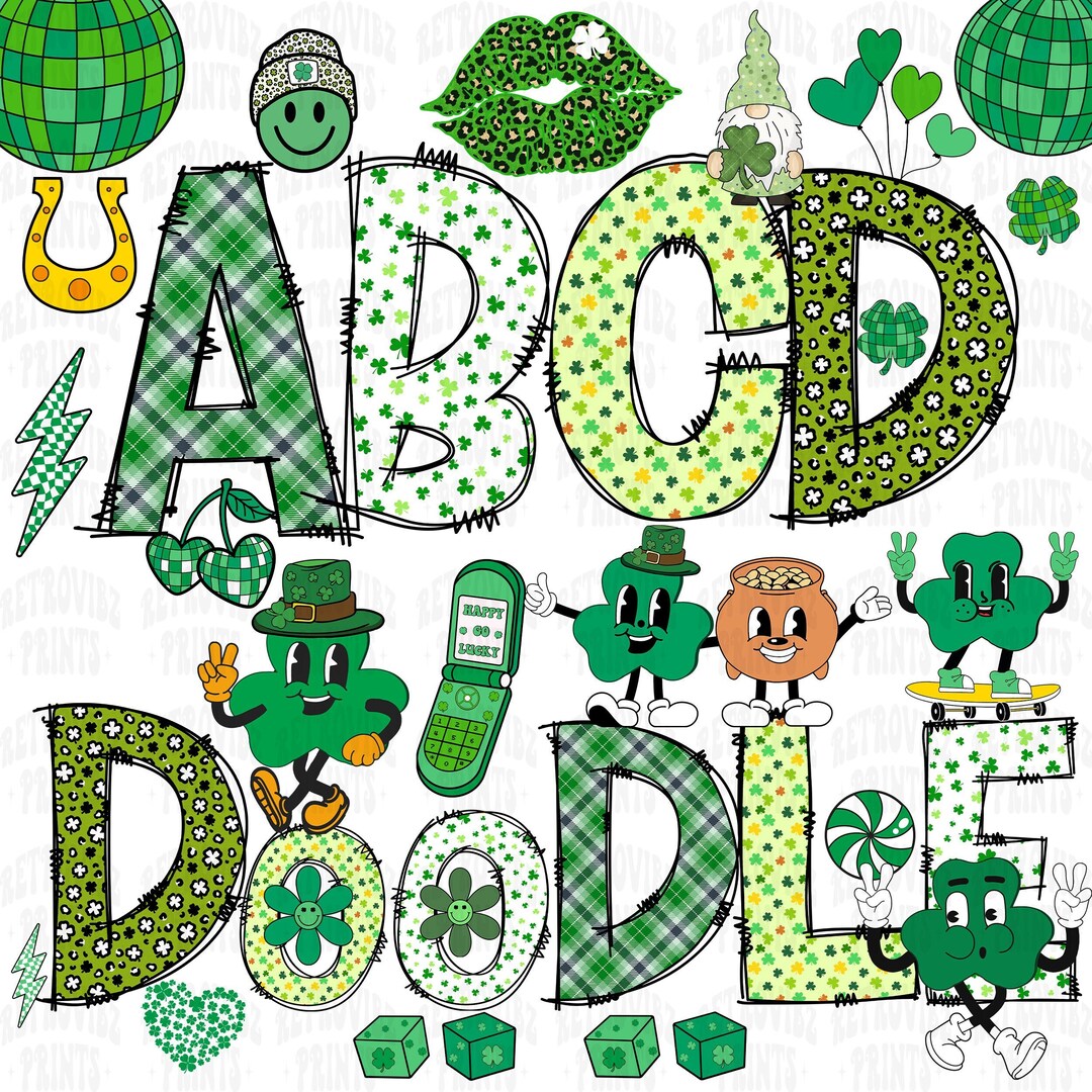 St Patrick Letters & Numbers, St Patricks Day Doodle Alphabet PNG, St ...