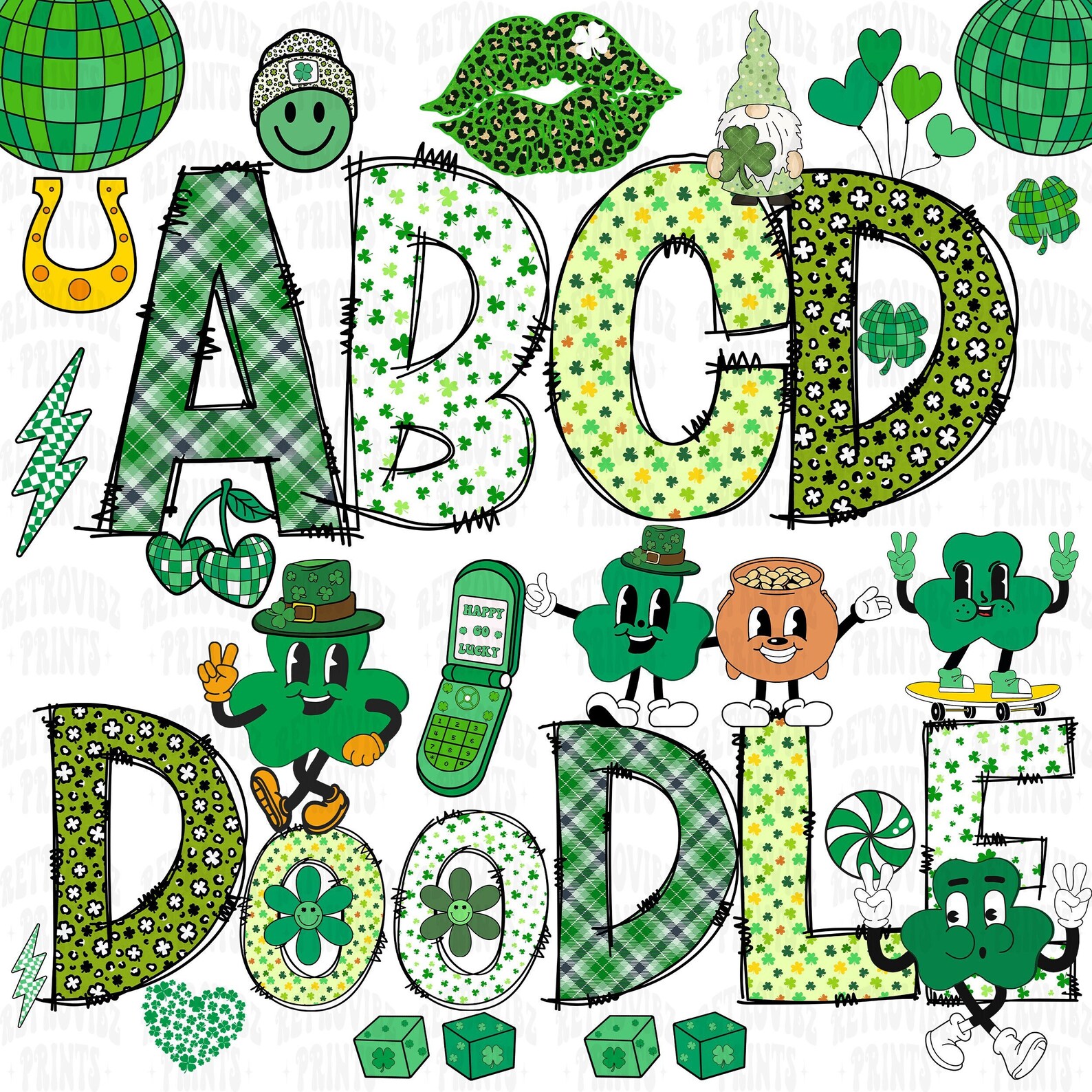 St Patrick Letters & Numbers, St Patricks Day Doodle Alphabet PNG, St ...