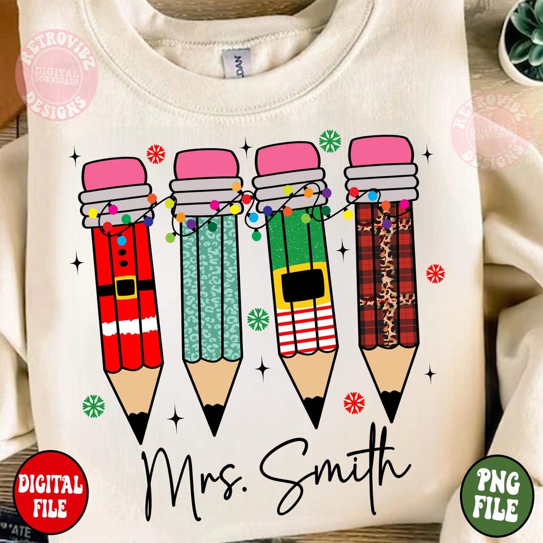 Teacher Pencil Christmas Png, Christmas Sublimation Design, Custom ...