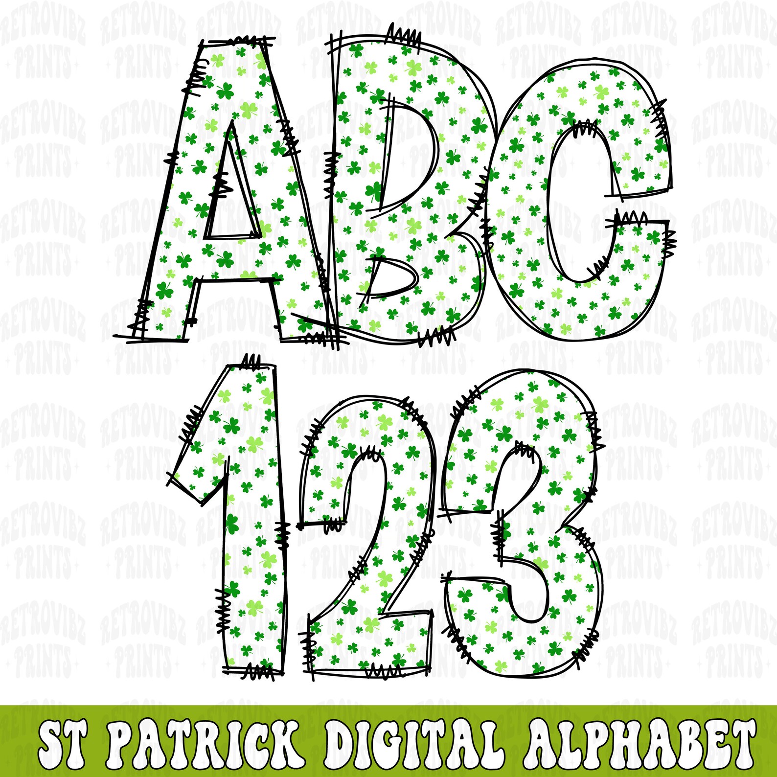 St Patrick Letters & Numbers, St Patricks Day Doodle Alphabet PNG, St ...