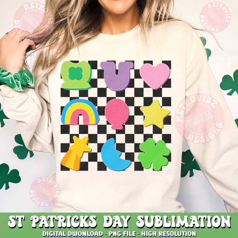 Checkered Lucky Charms Sublimation Designs, St. Pattys Png, Lucky Charm ...