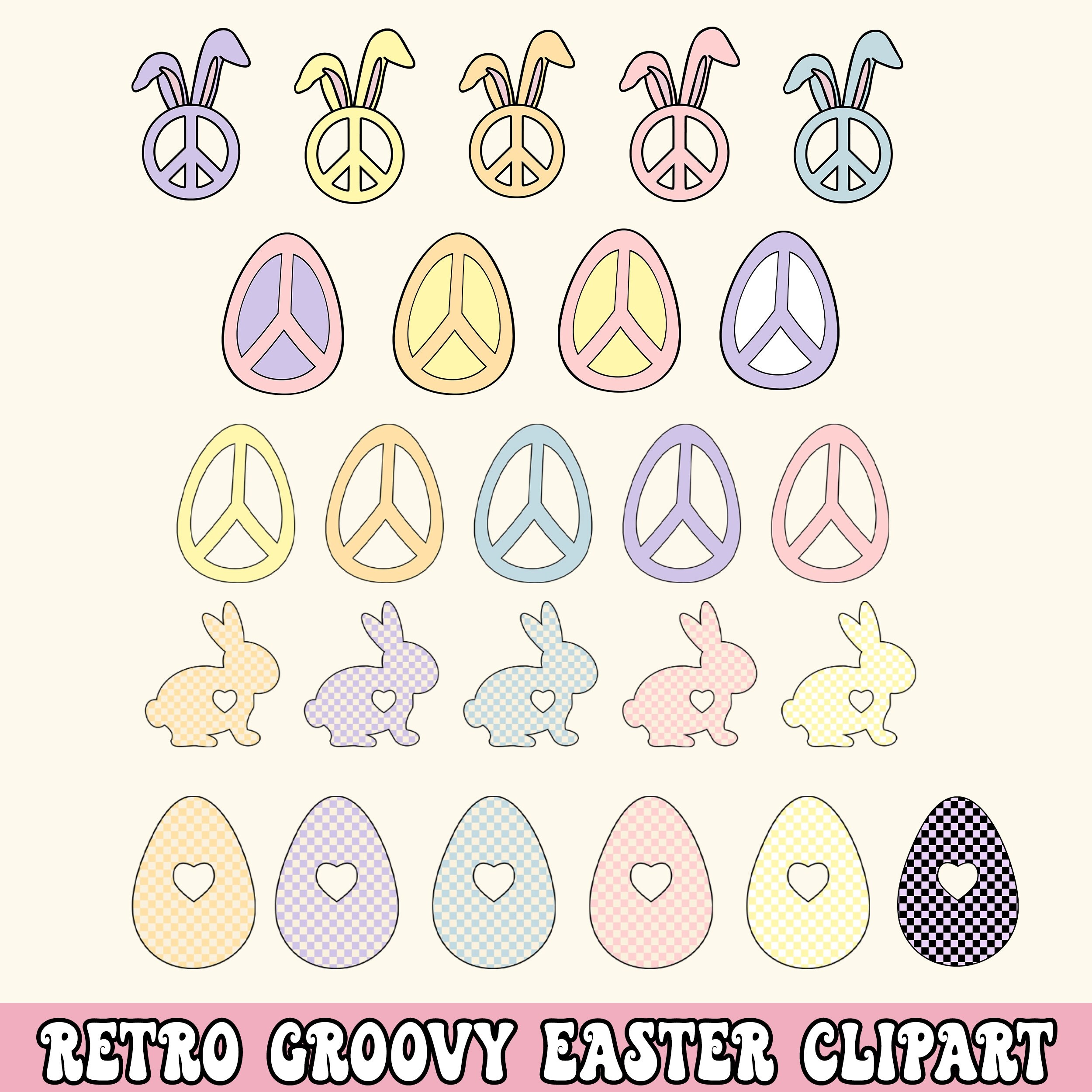 Retro Groovy Easter Clipart Bundle, Easter Clip Art Png Bundle, Spring ...