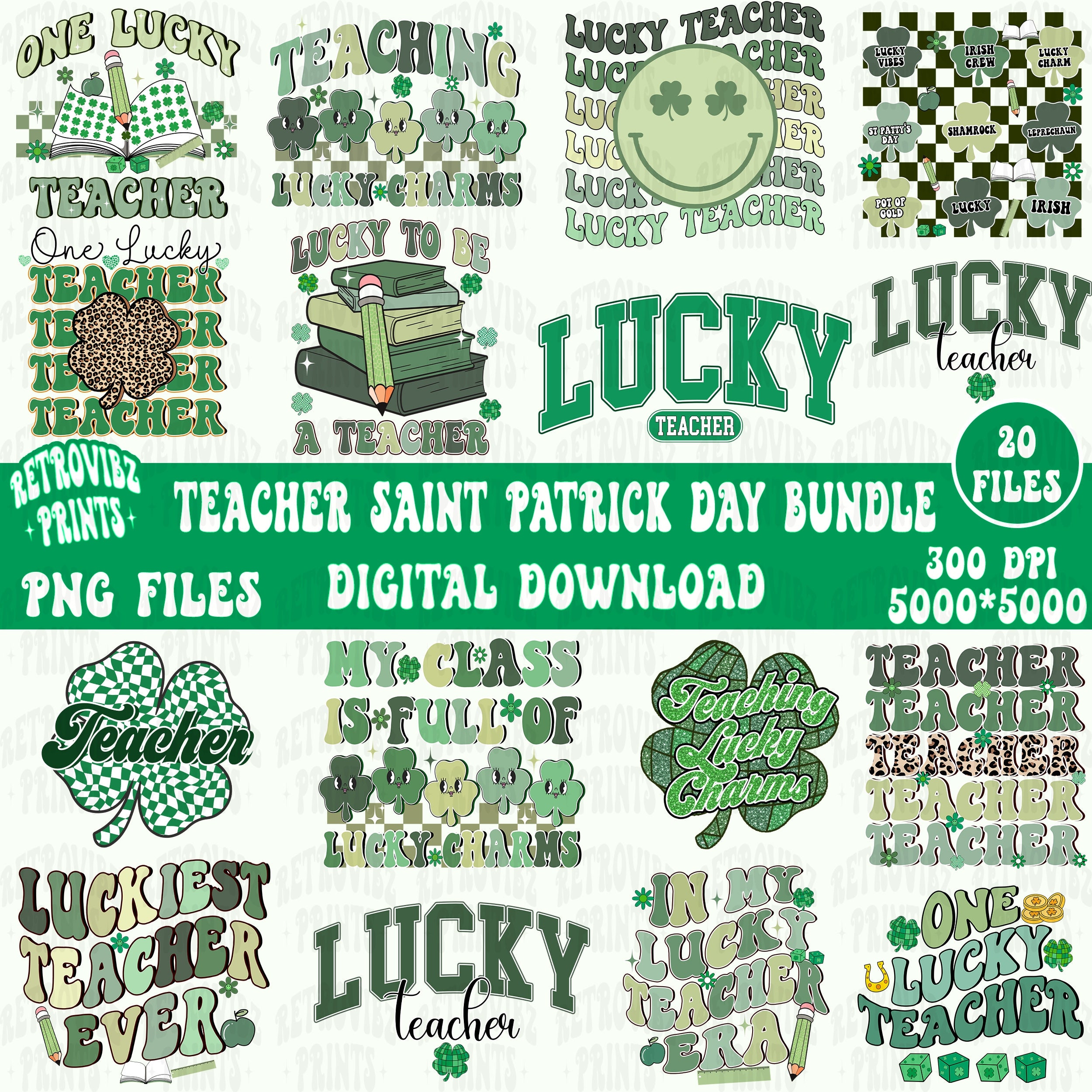 Teacher St Patrick Png Bundle, Retro St Patrick Day Png, St Patrick Day ...