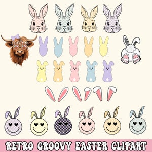 Retro Groovy Easter Clipart Bundle, Easter Clip Art Png Bundle, Spring ...