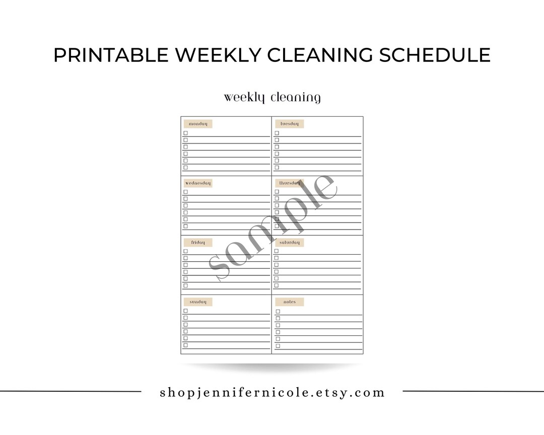 Weekly Cleaning Schedule DIY - Etsy