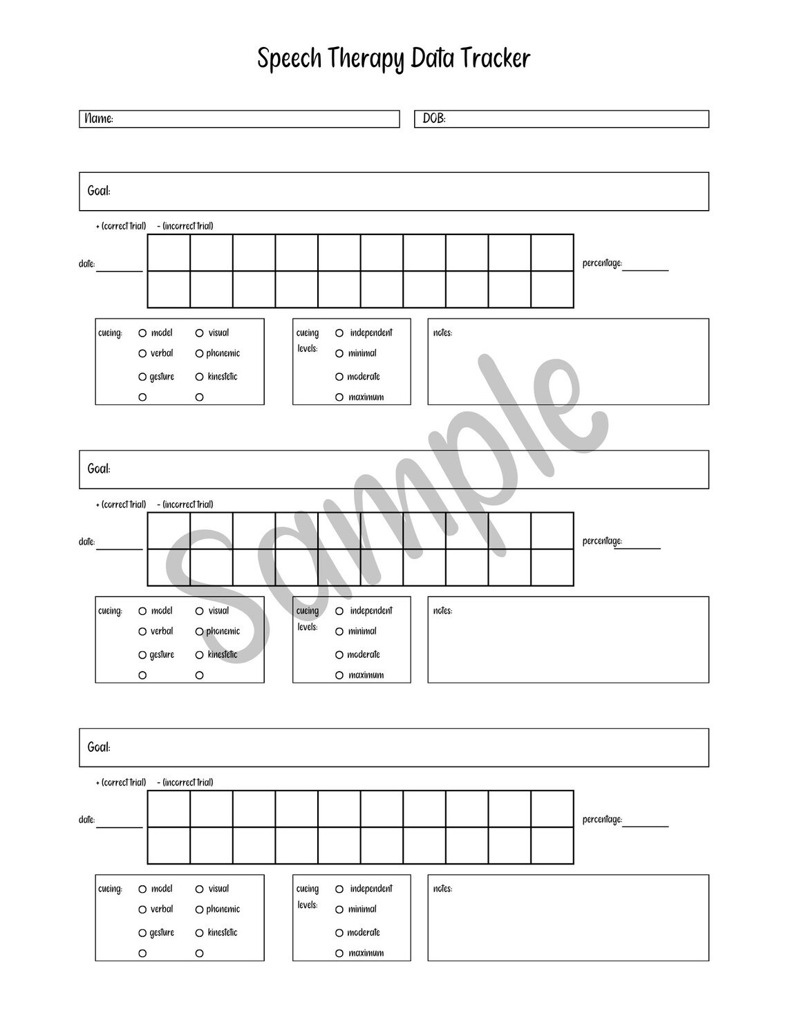 Speech Therapy Data Tracker – Printable SLP Data Sheet (digital ...