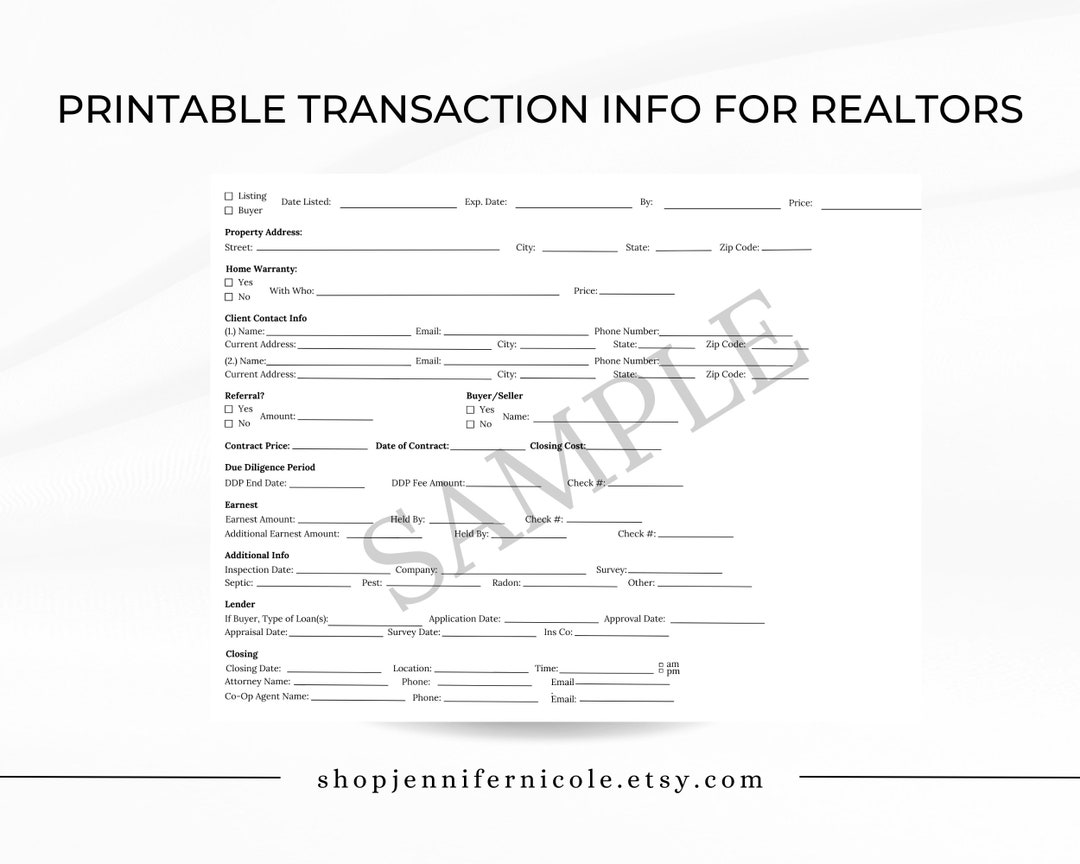 Real Estate Transaction Information - Etsy