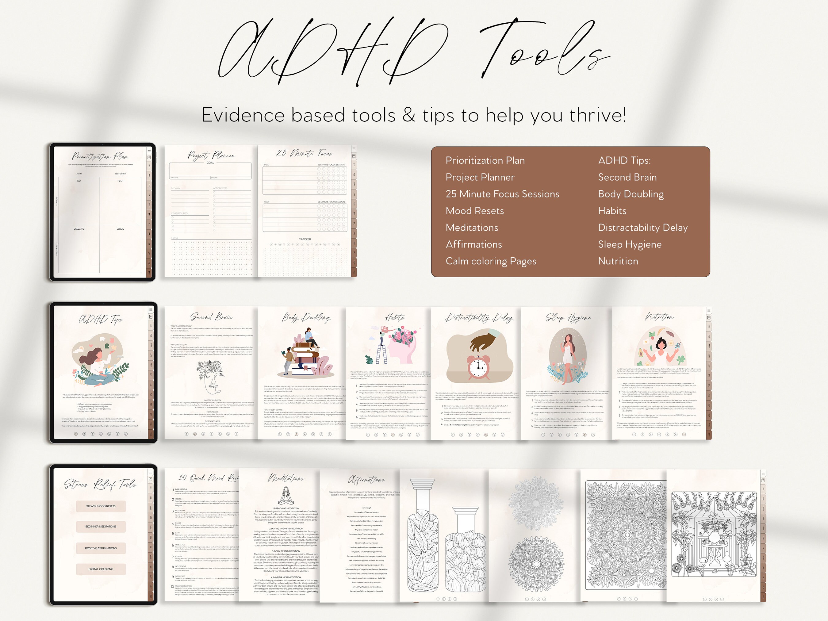 2024 ADHD Digital Planner Neutral Aesthetic 2023 All in One Planner for ...