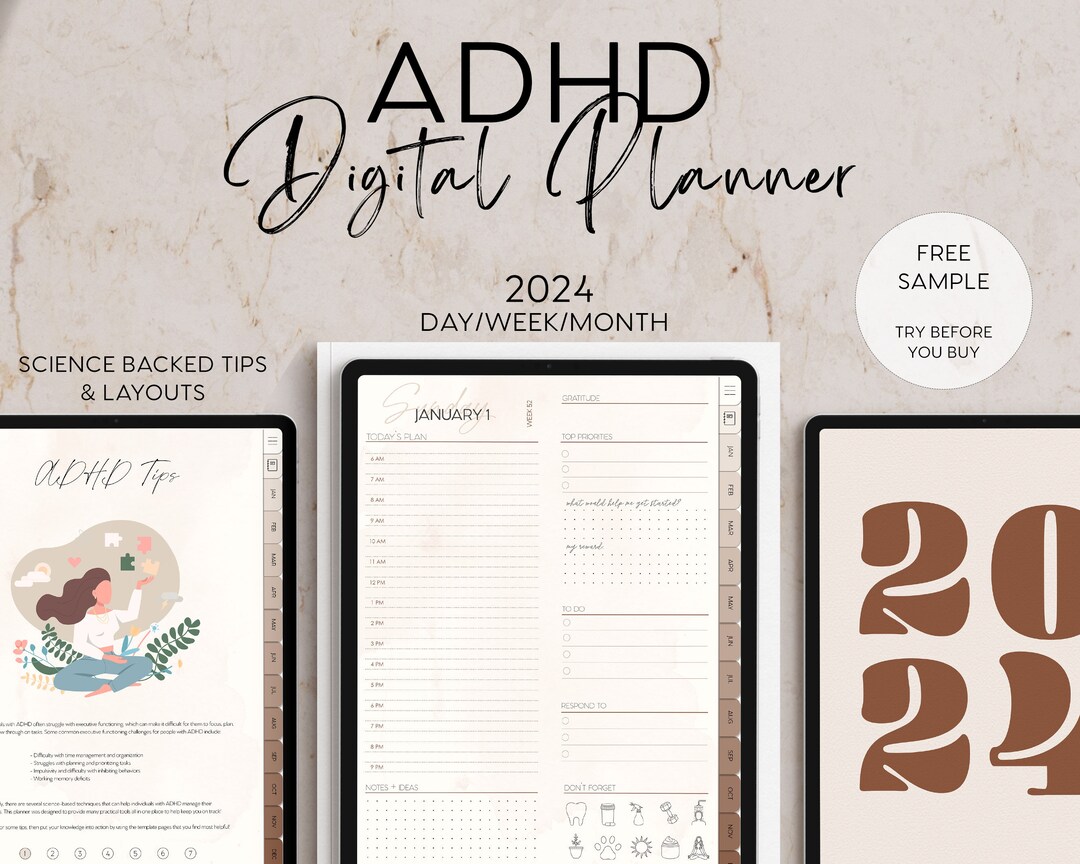 2024 ADHD Digital Planner Neutral Aesthetic 2023 All in One Planner for ...
