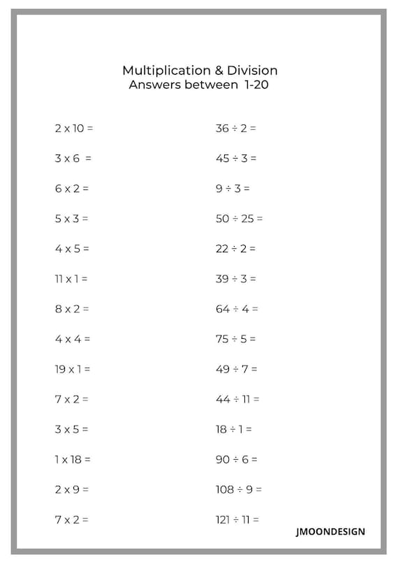 Multiplication And Division Worksheets