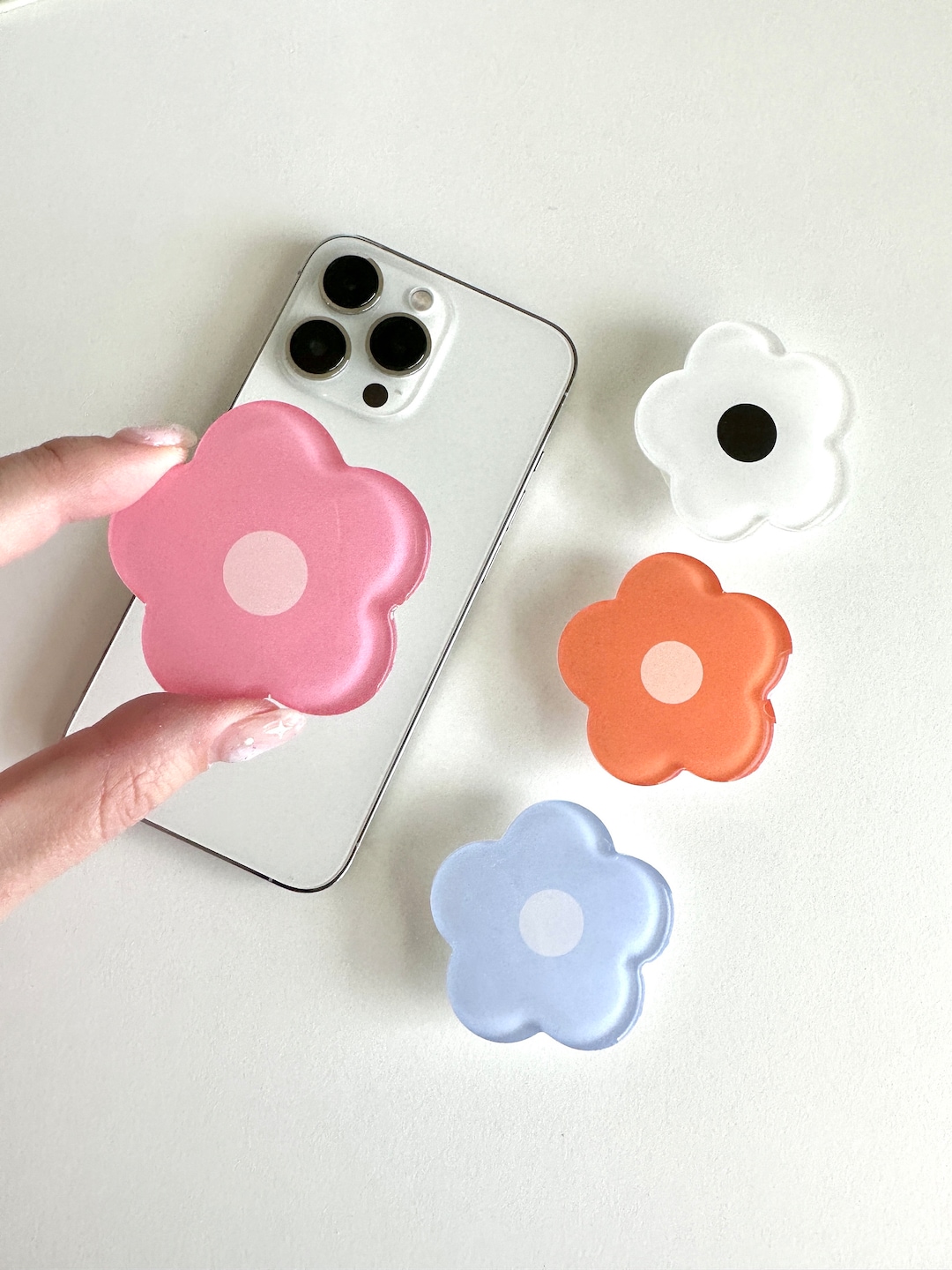 Simple and Glossy Flower, Cute Phone Holder, Clear Phone Grip, Flower ...